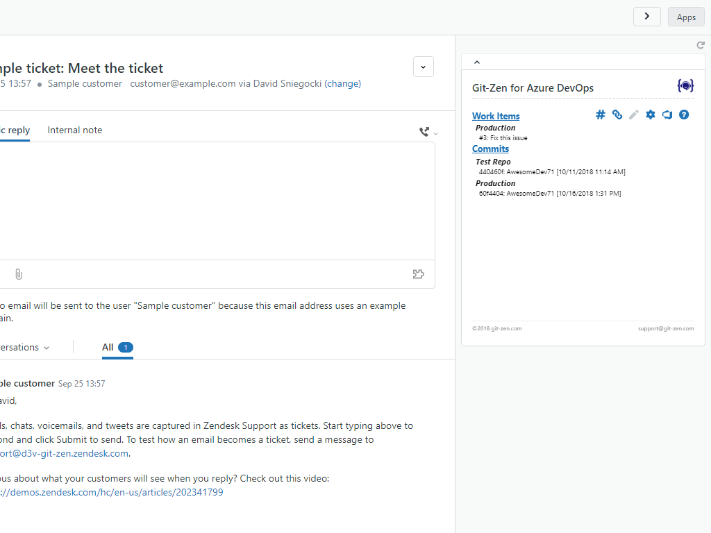 Azure DevOps by Git-Zen App Integration with Zendesk Support